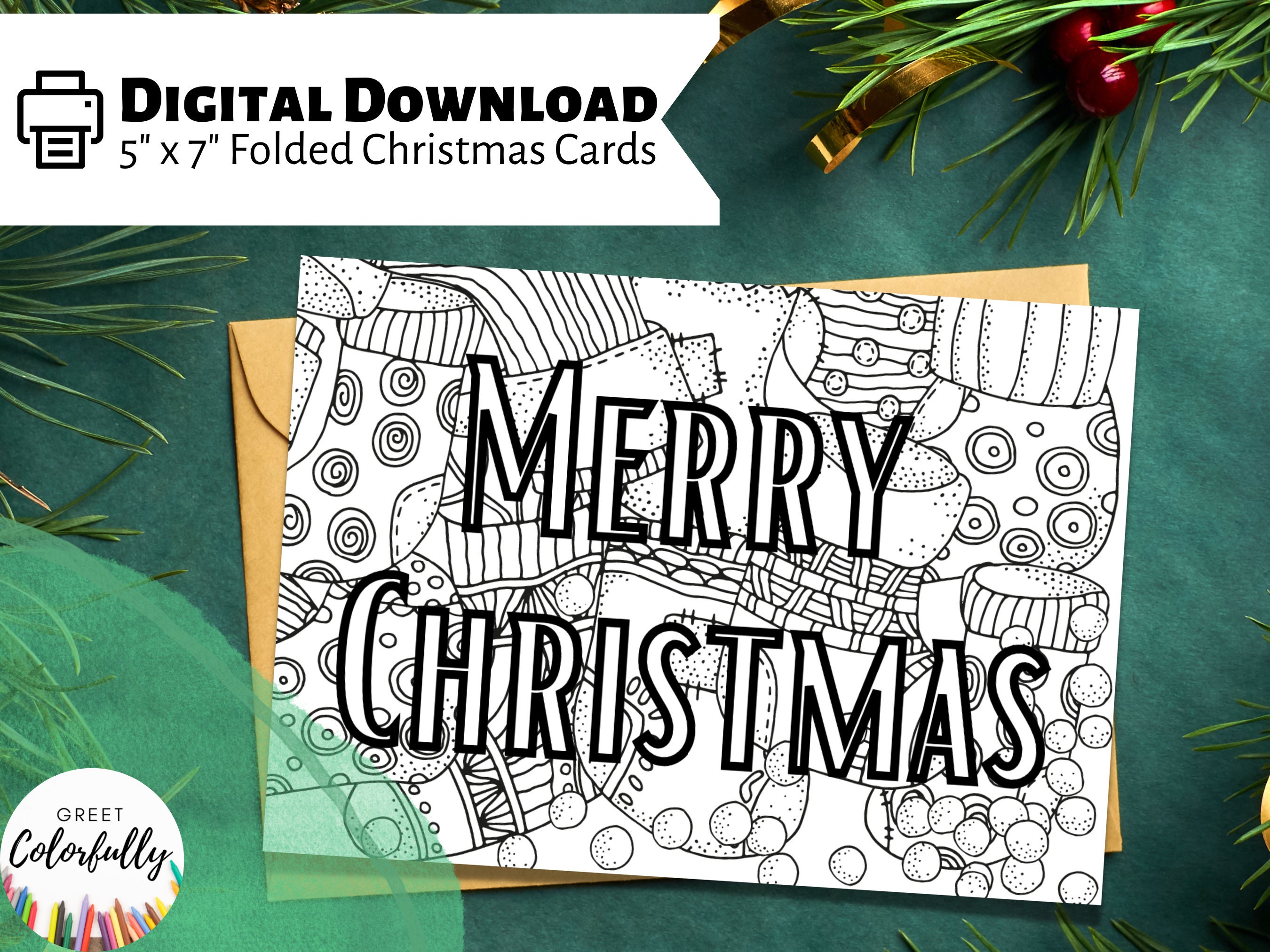 Christmas Cards, Holiday Coloring Cards, Color Your Own Greeting Cards ...