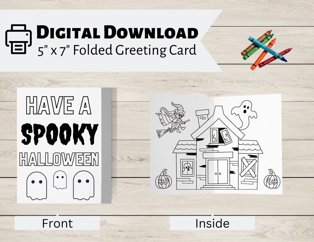 Halloween Greeting Card, Printable Coloring Card, Kids Coloring ...