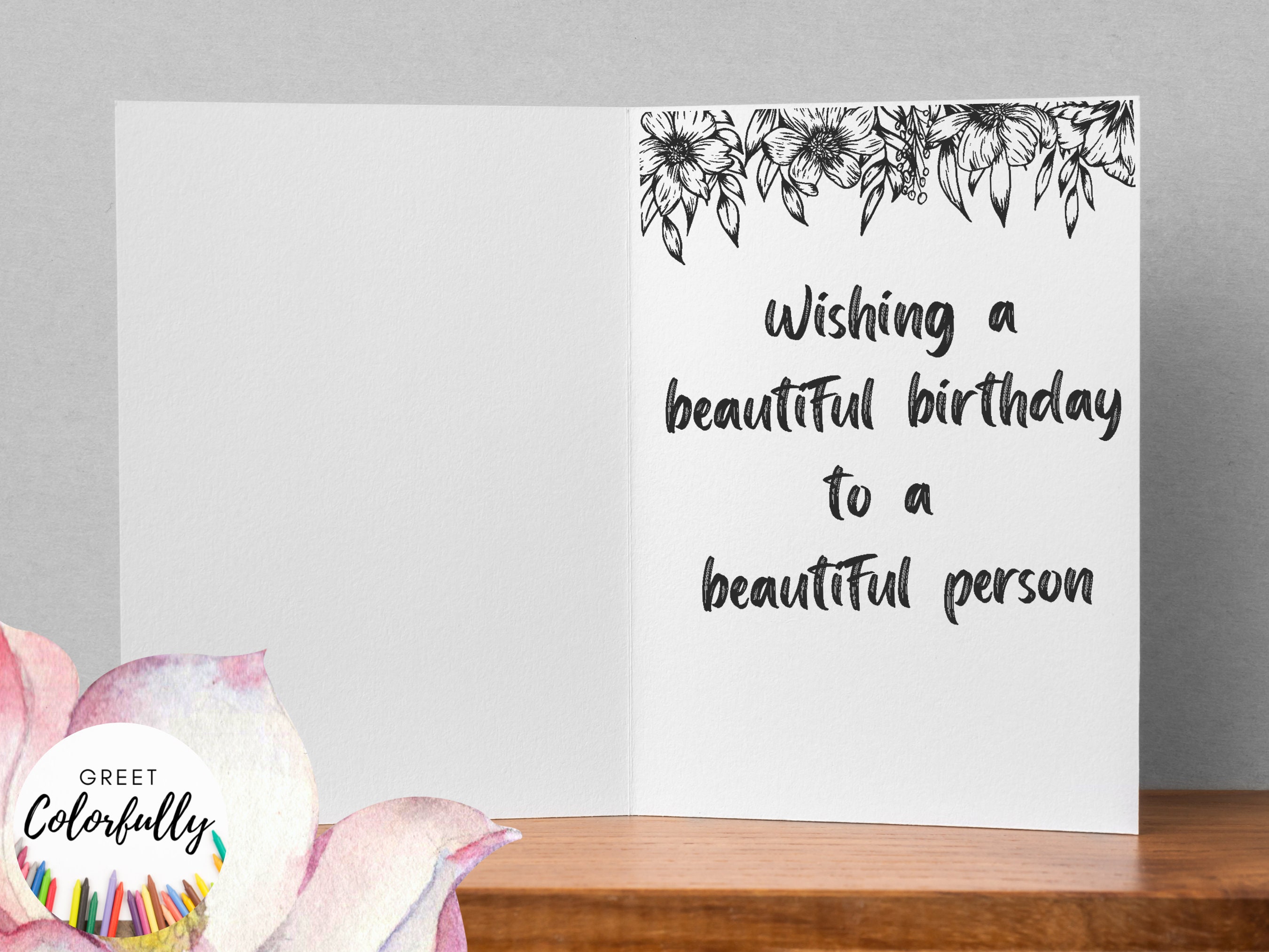 Printable Birthday Card, DIY Coloring Card, Flowers and Floral ...