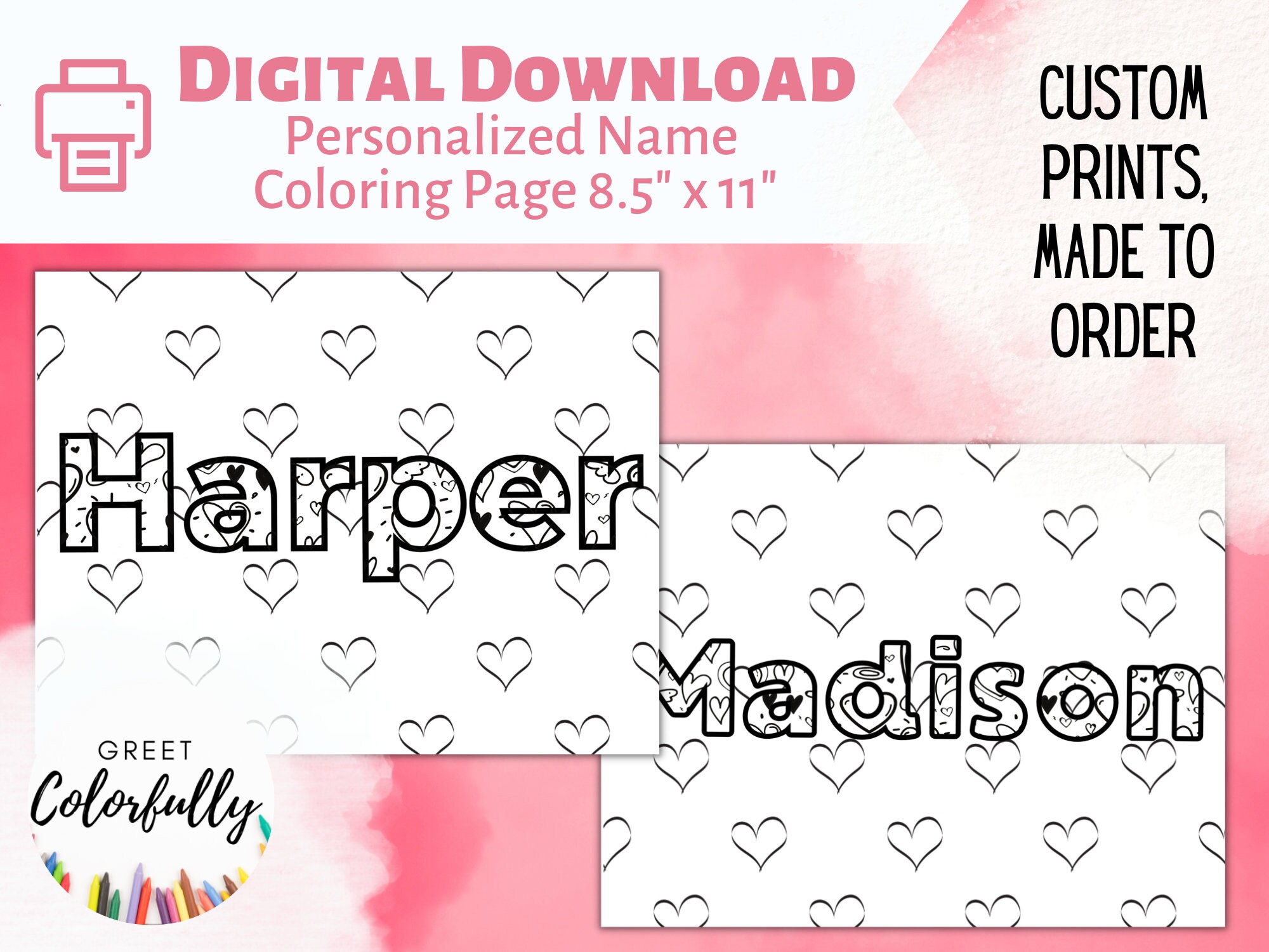 Personalized Coloring Page, Heart Coloring, Custom Name Coloring, Hand ...