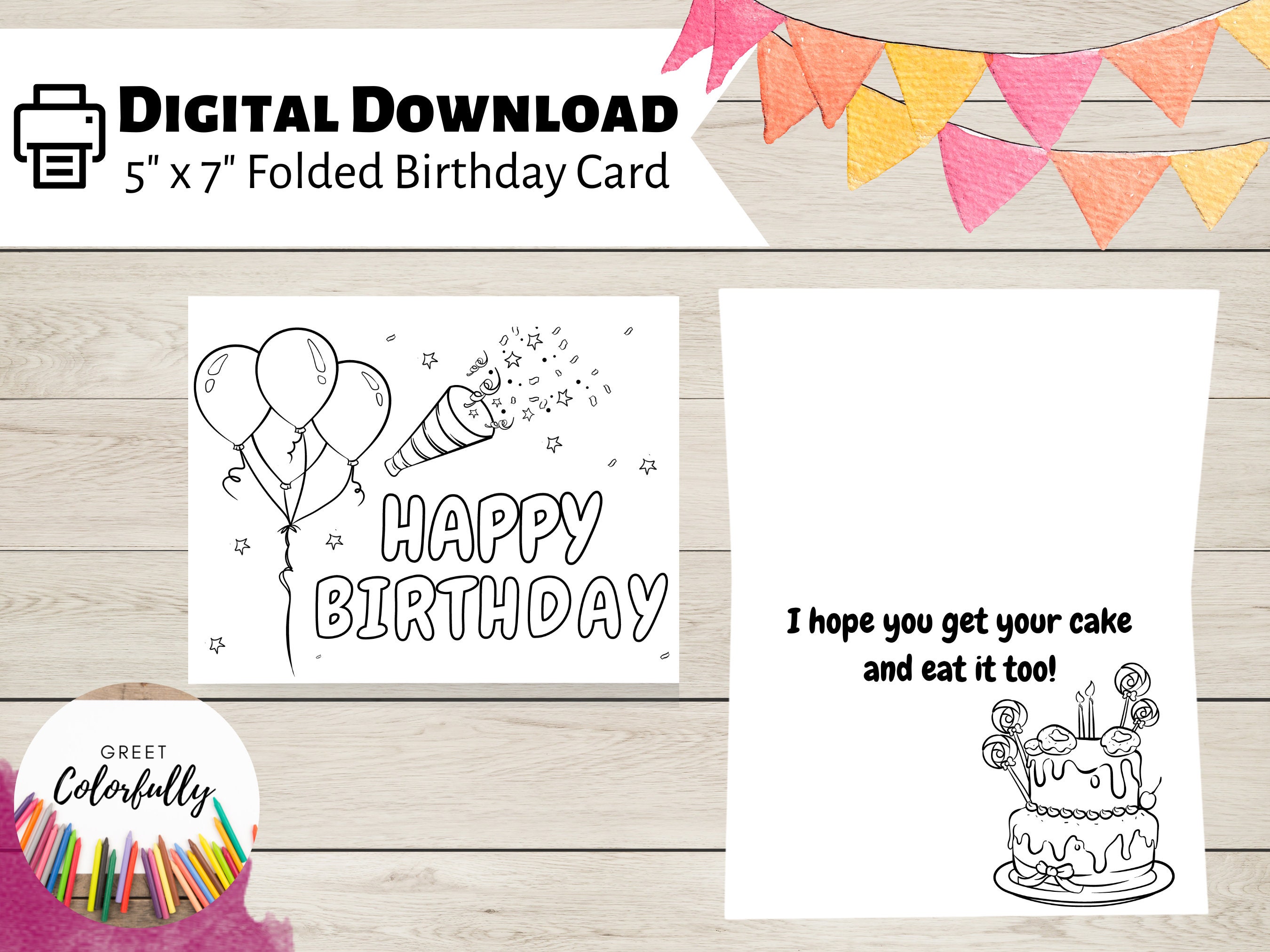 Birthday Card, DIY Coloring Greeting Card, Personalized Card as Gift ...