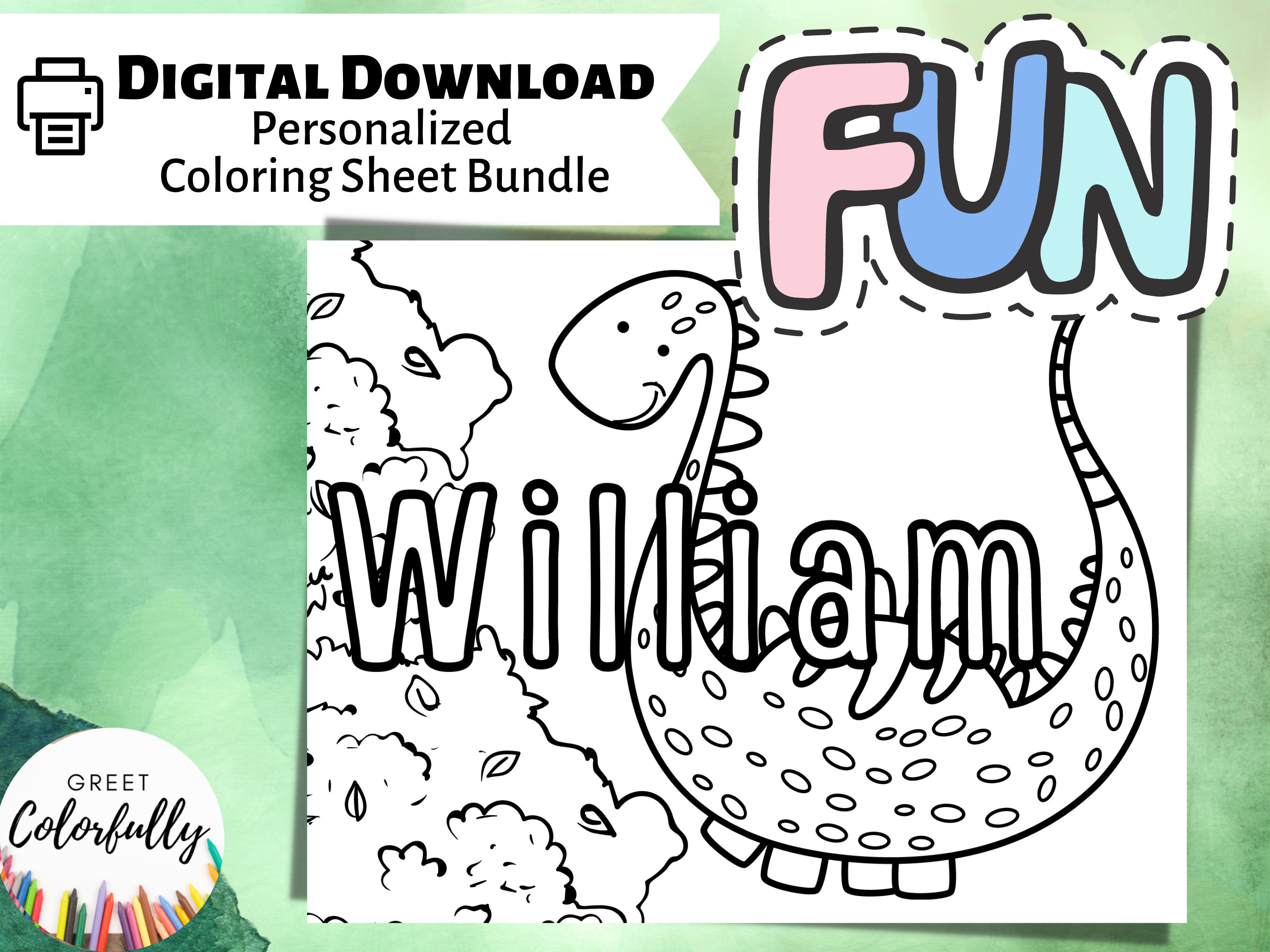 Personalized Coloring Page Bundle for Kids Customizable Coloring Sheets ...
