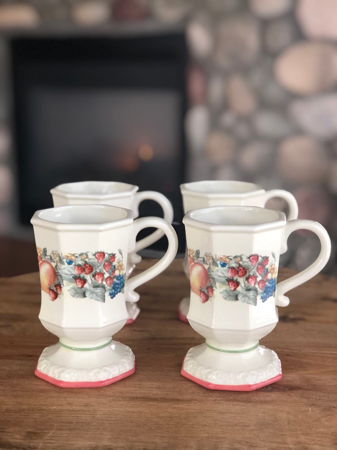 Vintage Avon “country Harvest” Pedestal Mugs, Set of Four - Etsy