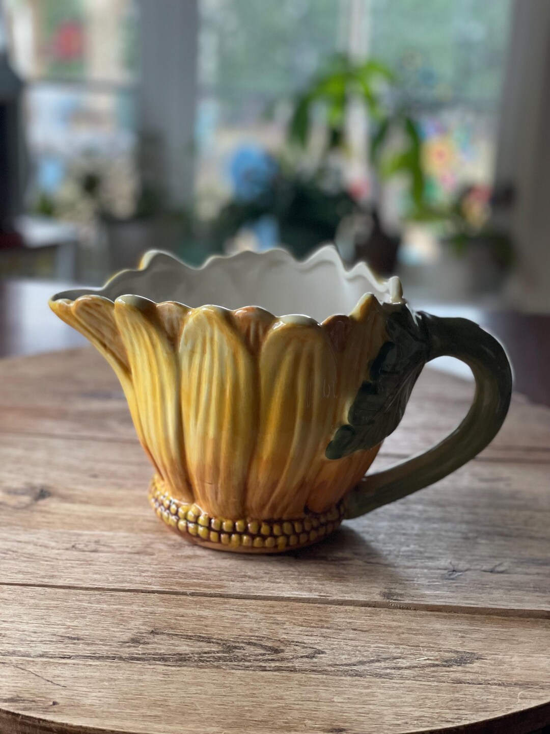 Vintage Sunflower Pitcher | Ceramic Floral Jug | Cottagecore Kitchen ...