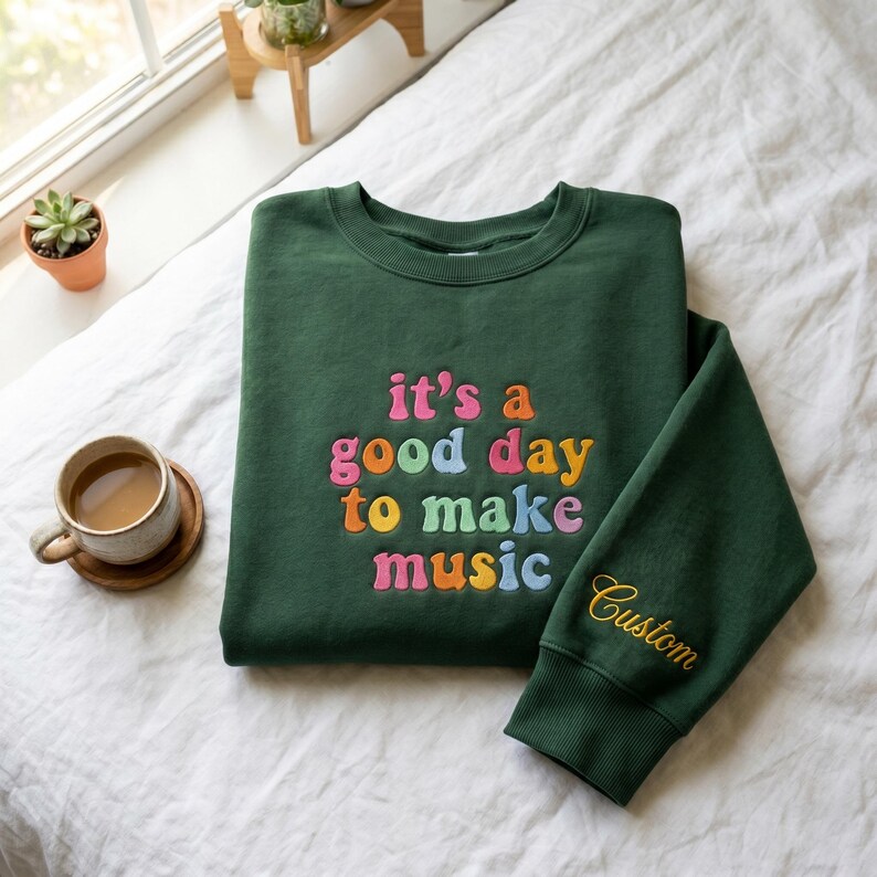 It's A Good Day to Make Music Embroidered Sweatshirt Retro Musician ...