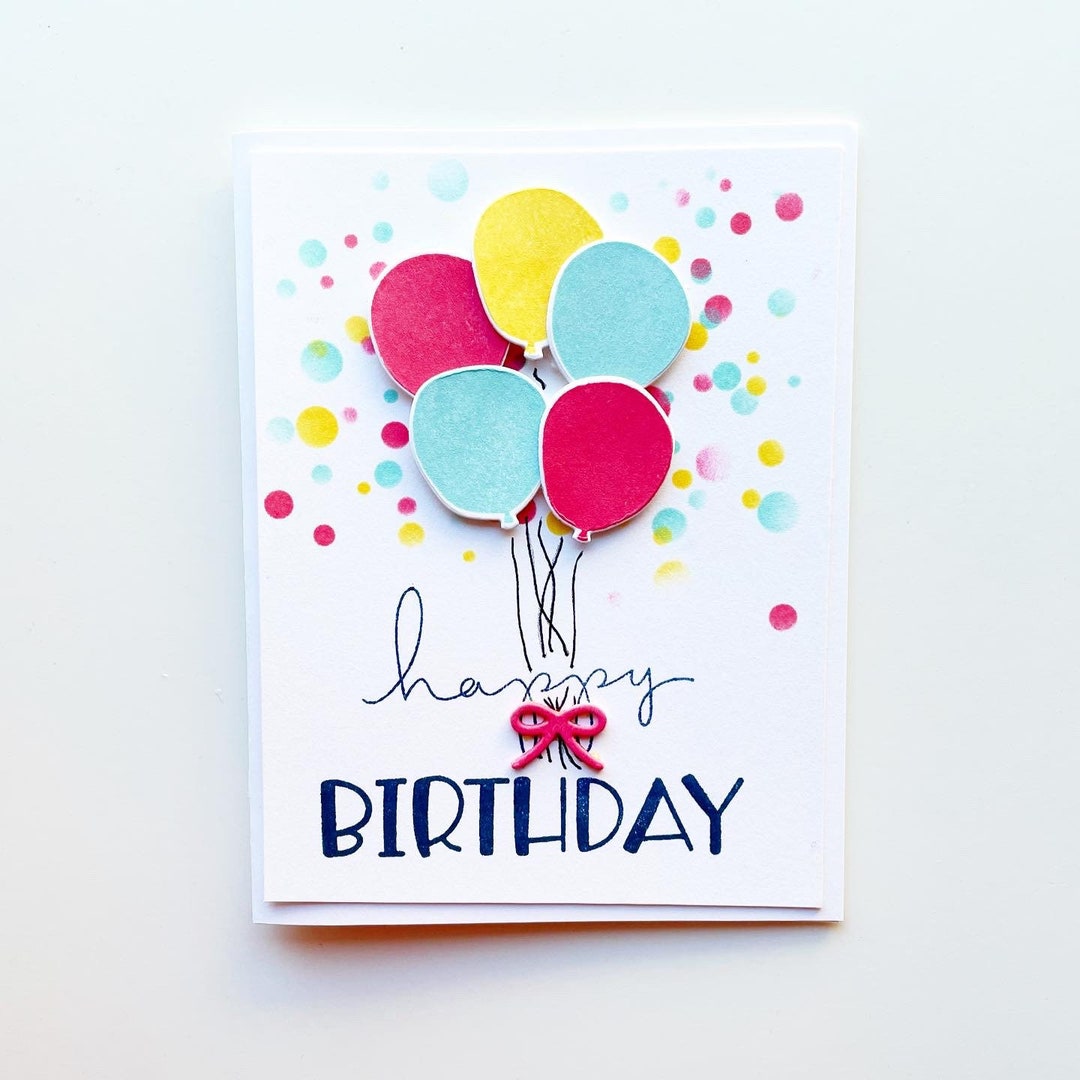 Birthday Balloon Card, Colorful Birthday Card, Celebration Card, Happy ...