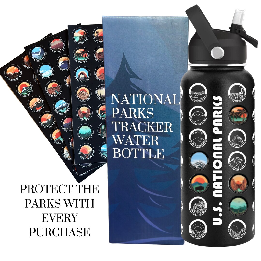 National Parks Tracker Water Bottle With Stickers, 63 National Park, US ...
