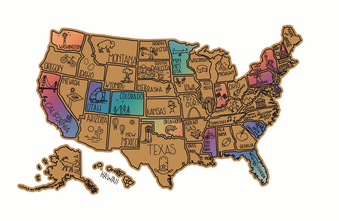 50 States Scratch Off US State Scratch off Map United States - Etsy