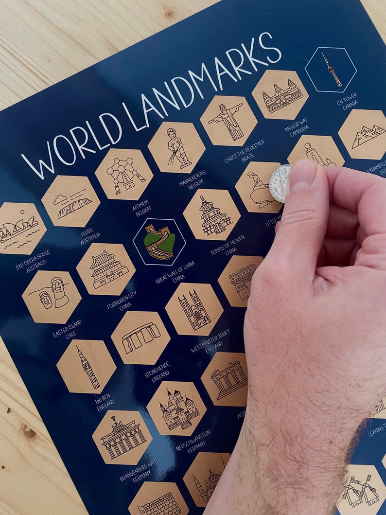 World Bucket List Scratch off Map World Landmarks Travel - Etsy