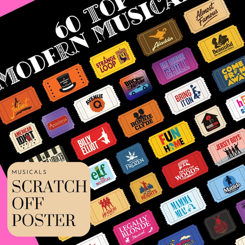 Musicals Scratch off Poster, 60 Top Modern Musicals, Gift for Musical ...