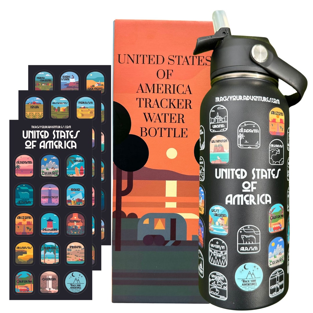 50 States Water Bottle, Visit All 50 States, US Travel Stickers, US ...