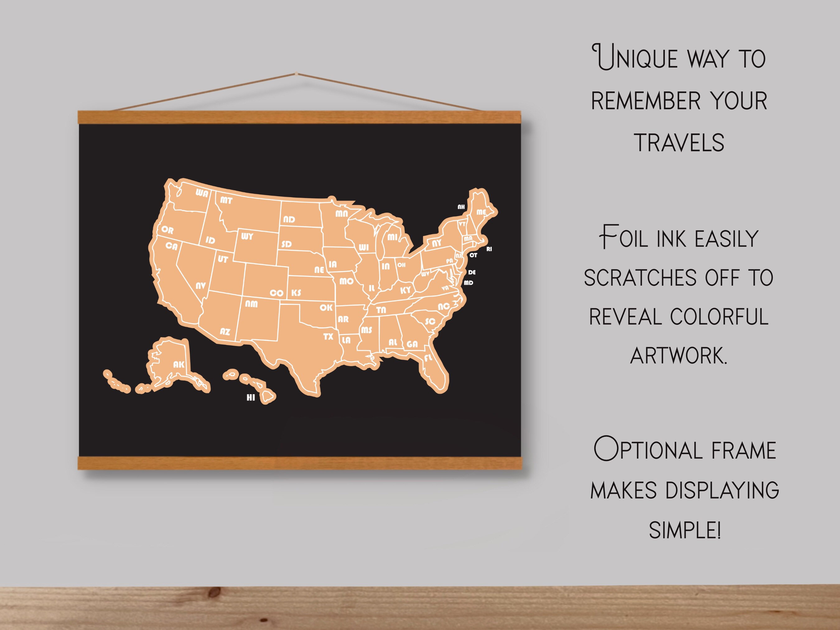 50 States Scratch off Map, Scratch off Poster, US State Map Scratch Off ...