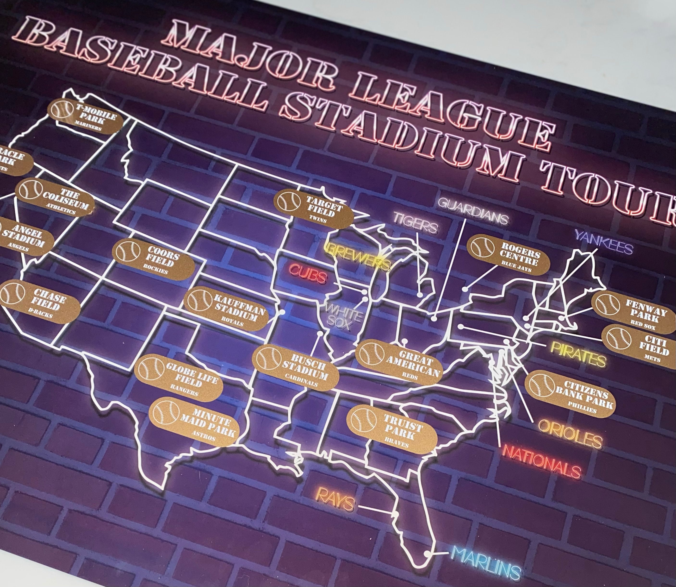 Baseball Stadium Bucket List, US Baseball Stadiums Scratch off Map ...