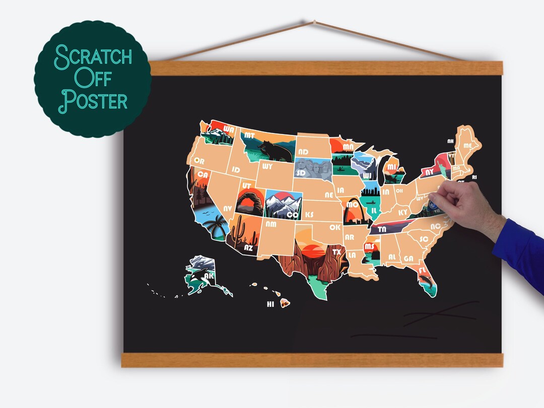 50 States Scratch off Map, Scratch off Poster, US State Map Scratch Off ...