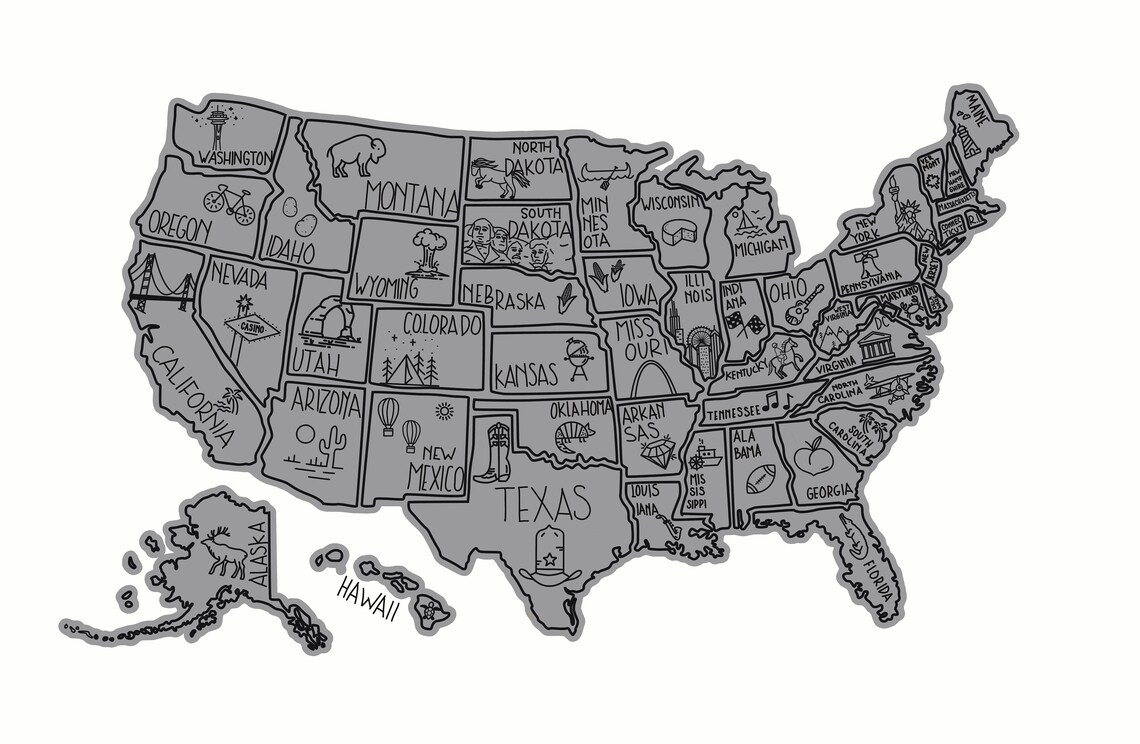 50 States Scratch Off US State Scratch off Map United States - Etsy