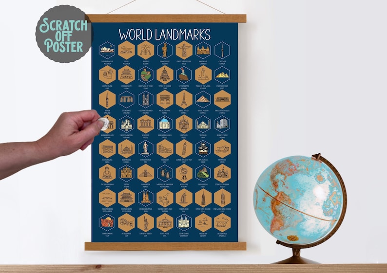 World Bucket List Scratch off Map World Landmarks Travel - Etsy