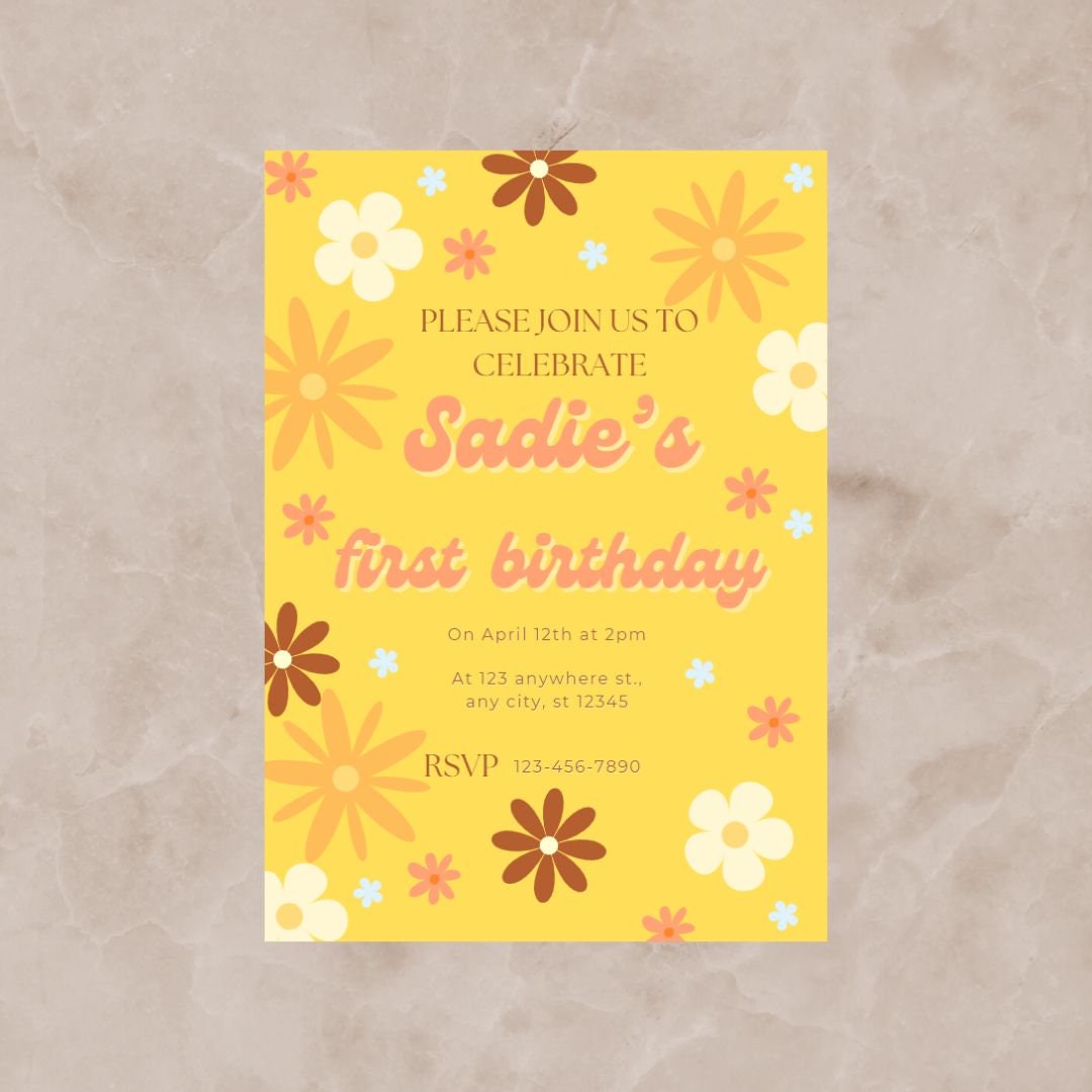 Retro Flower Power Birthday Invitation - Etsy