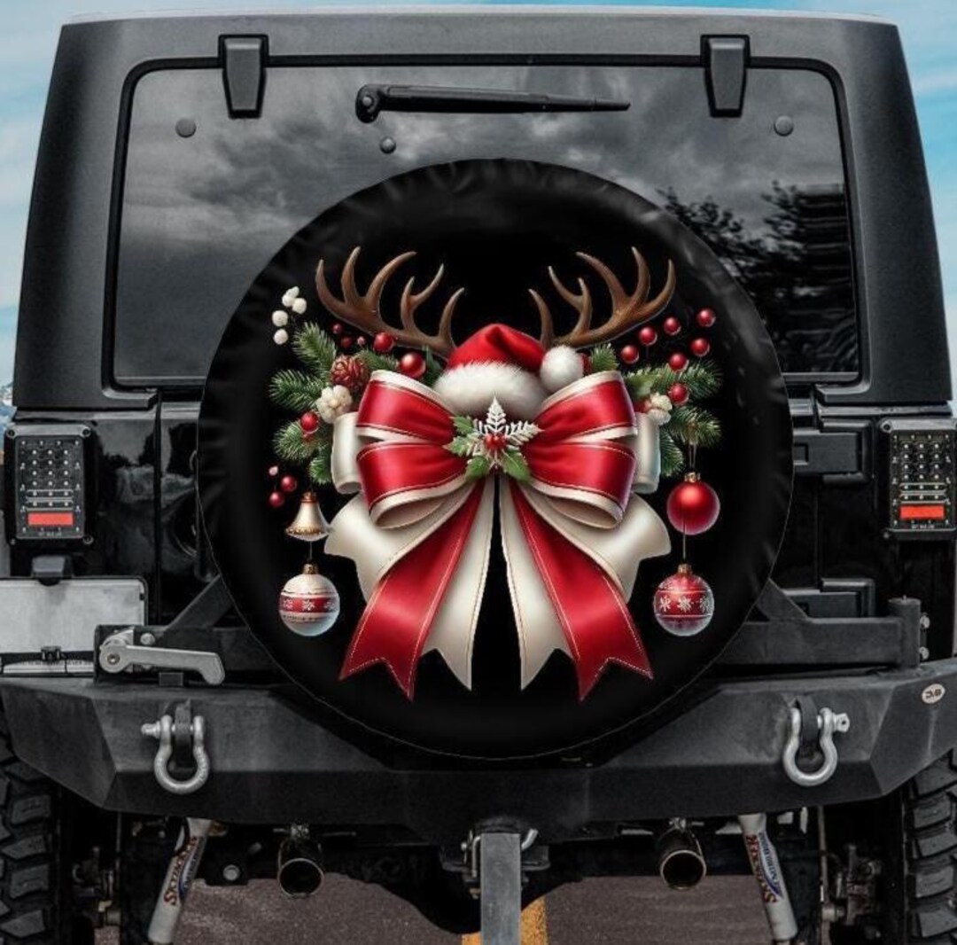 Reindeer Coquette Bow Spare Tire Cover,retro Christmas Spare Tire Cover ...