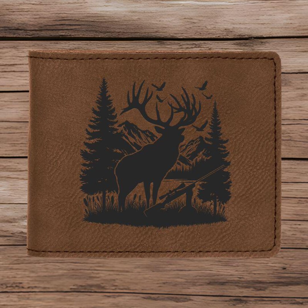 Elk Hunting Leather Wallet for Men Personalized Hunting Gift for Father ...