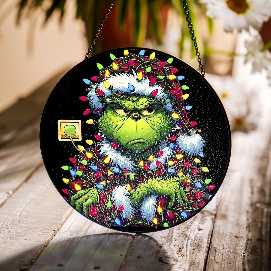 Funny Grinch Stained Glass Suncatcher,grinch Inspired Christmas ...
