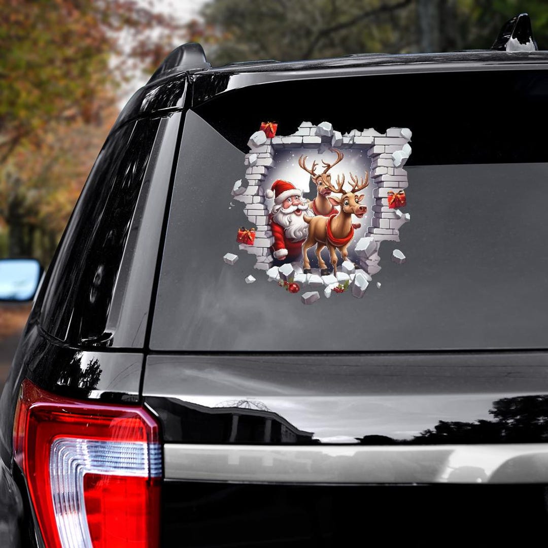 Cute Santas Christmas Break Through Car Decal,santa Christmas Car ...