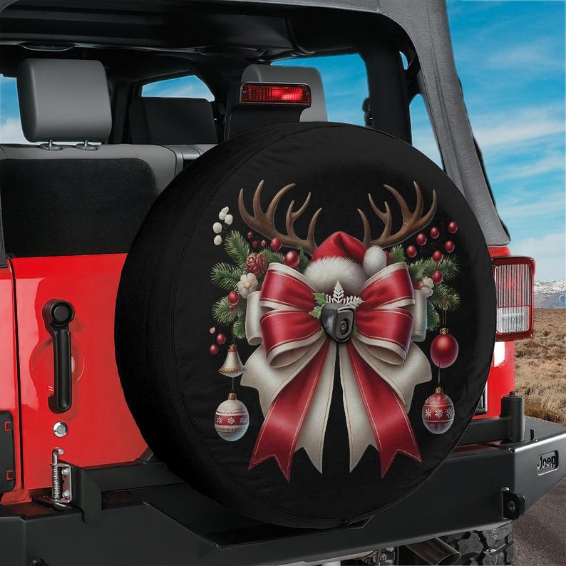 Reindeer Coquette Bow Spare Tire Cover,retro Christmas Spare Tire Cover ...