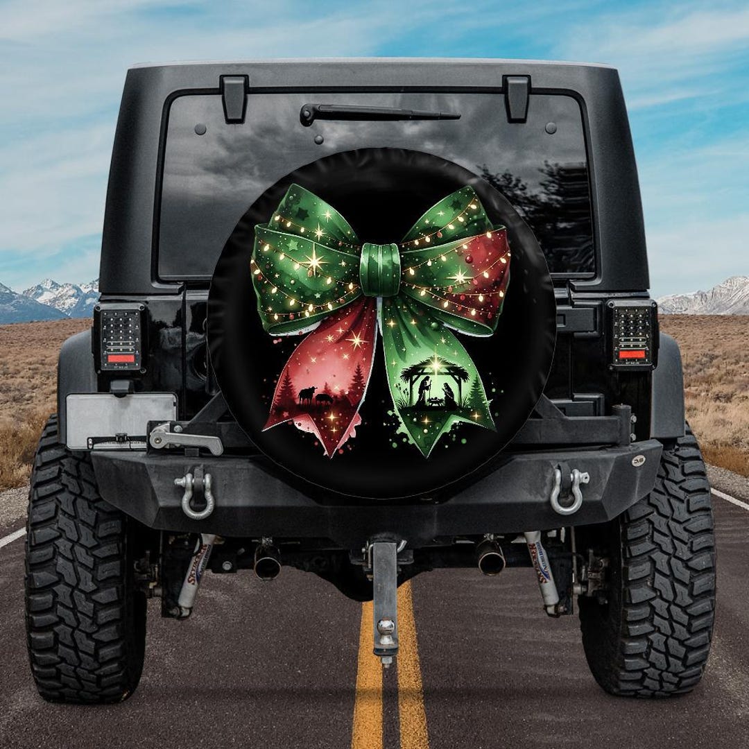 Christmas Bow Tire Cover, Nativity Scene, Green Xmas Decor - Etsy