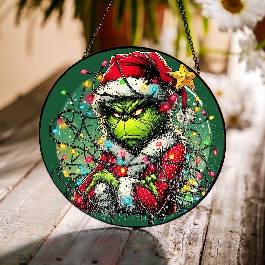 Grinch Christmas Glass Suncatcher,grinch Christmas Window Hanging ...