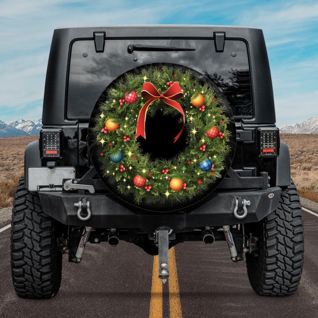 Christmas Wreath Spare Tire Cover, Backup Camera Hole, Xmas Tire Cover ...
