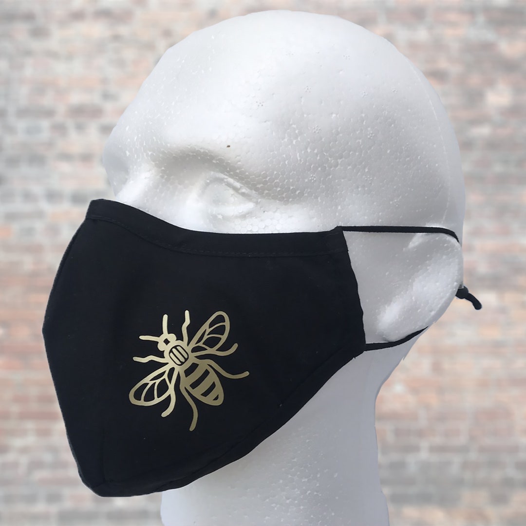 Manchester Bee Mask, Golden Bee Mask, Black Mask, Triple Layer Mask ...