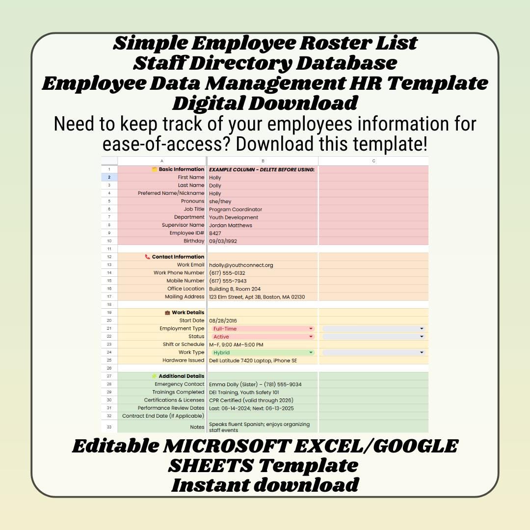 Simple Employee Roster List | Staff Directory Database | Employee Data ...