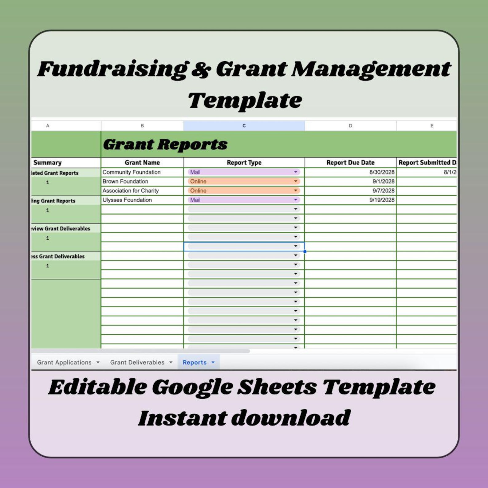 Nonprofit Grant Management Template | Google Sheets, Budget Tracker ...