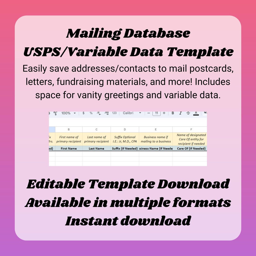 Mailing Database Usps/variable Data Template for Postcards, Letters & More - Etsy