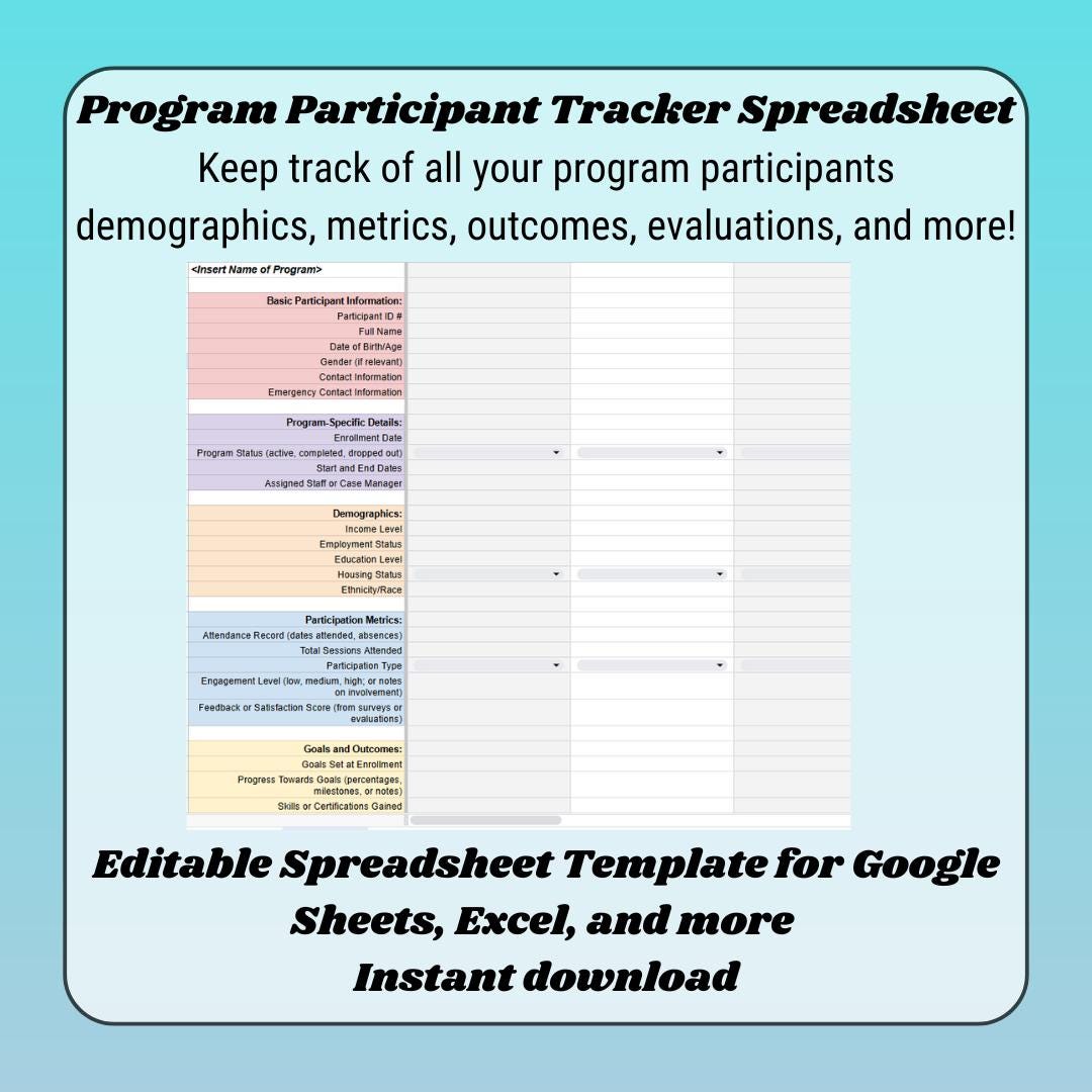 Program Participant Tracker Spreadsheet | Data Management Tool ...
