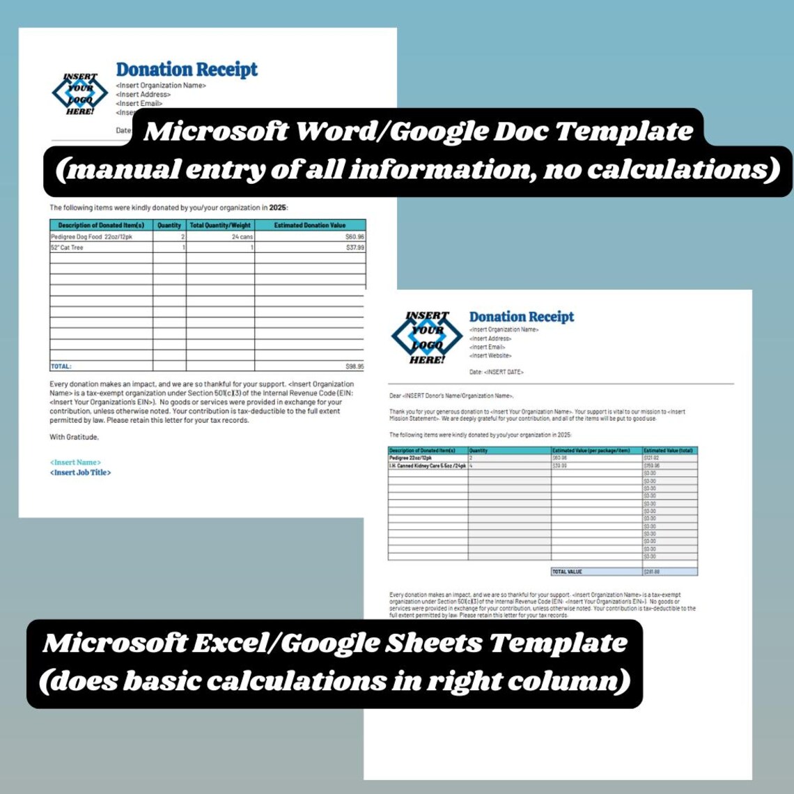 Editable In-kind Donation Receipt Template | Printable Charitable ...