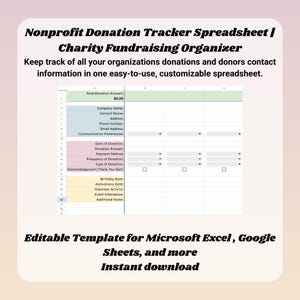 Nonprofit Donation Tracker Spreadsheet | Charity Fundraising Organizer ...