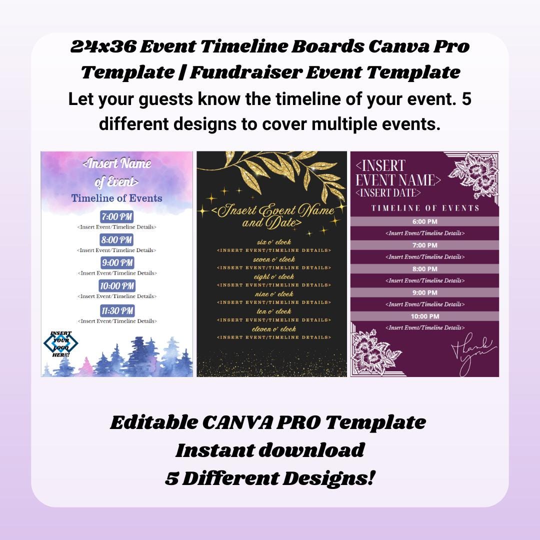 24x36 Event Timeline Boards Canva Pro Template | Fundraiser Event ...
