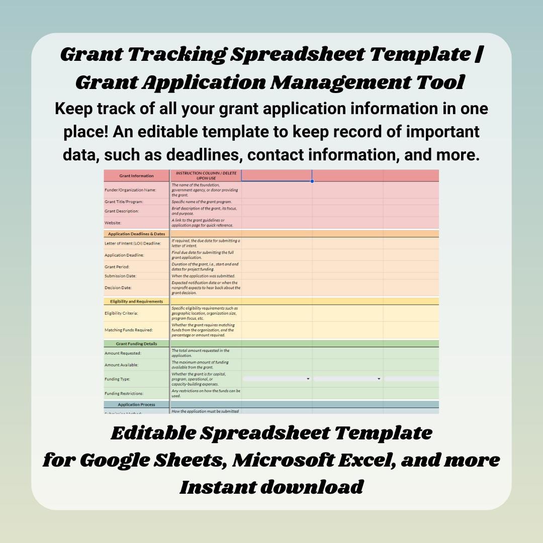 Grant Tracking Spreadsheet Template | Grant Application Management Tool ...