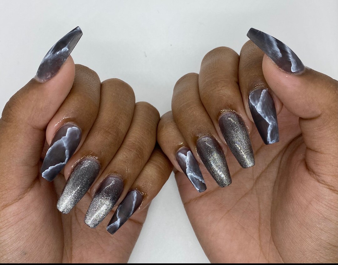 Black Obsidian Crystal 1 - Gel X Press on Nails - Etsy