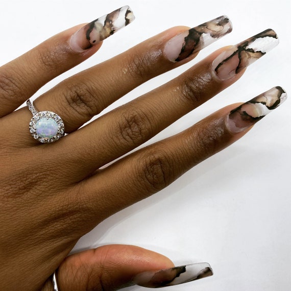 Black Obsidian Crystal 2 Handpainted Gelx Press on Nails - Etsy