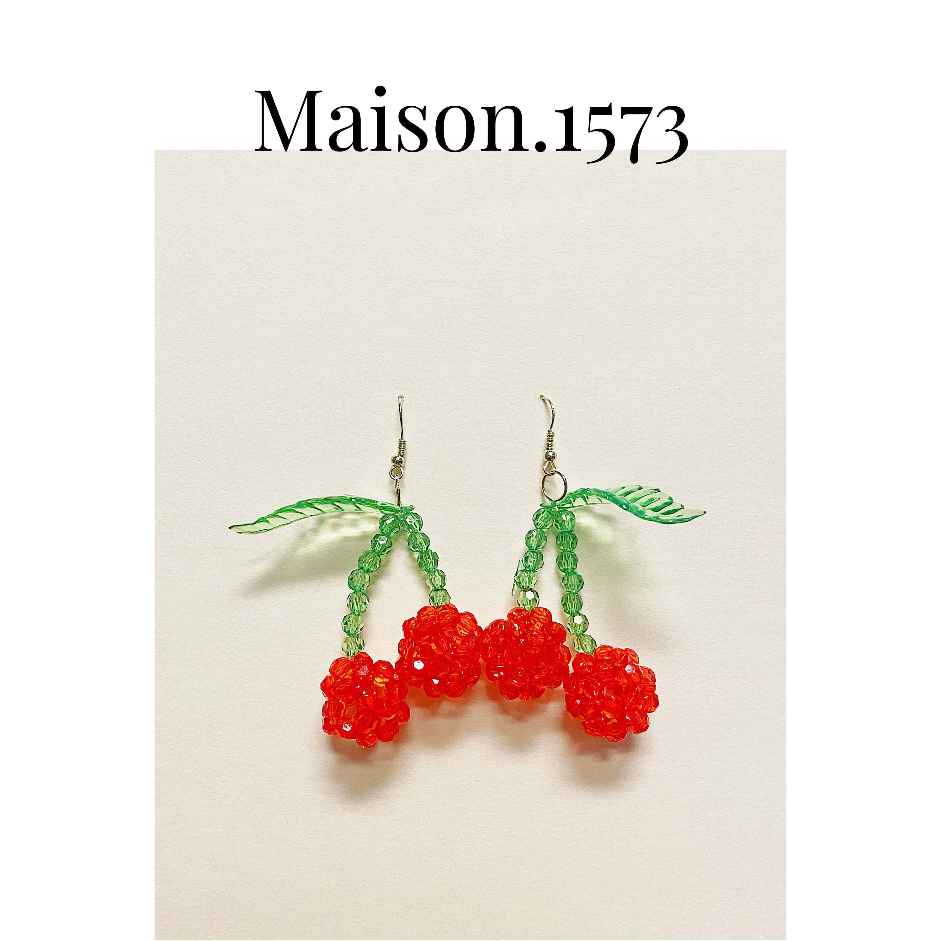 Very Cherry Earrings | LARGE Hand Beaded Cherry Earrings | Bead Drop ...