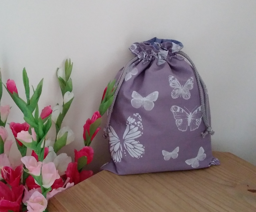 PURPLE BUTTERFLY Lined Drawstring Bag for Storing Toiletries, Shoes ...