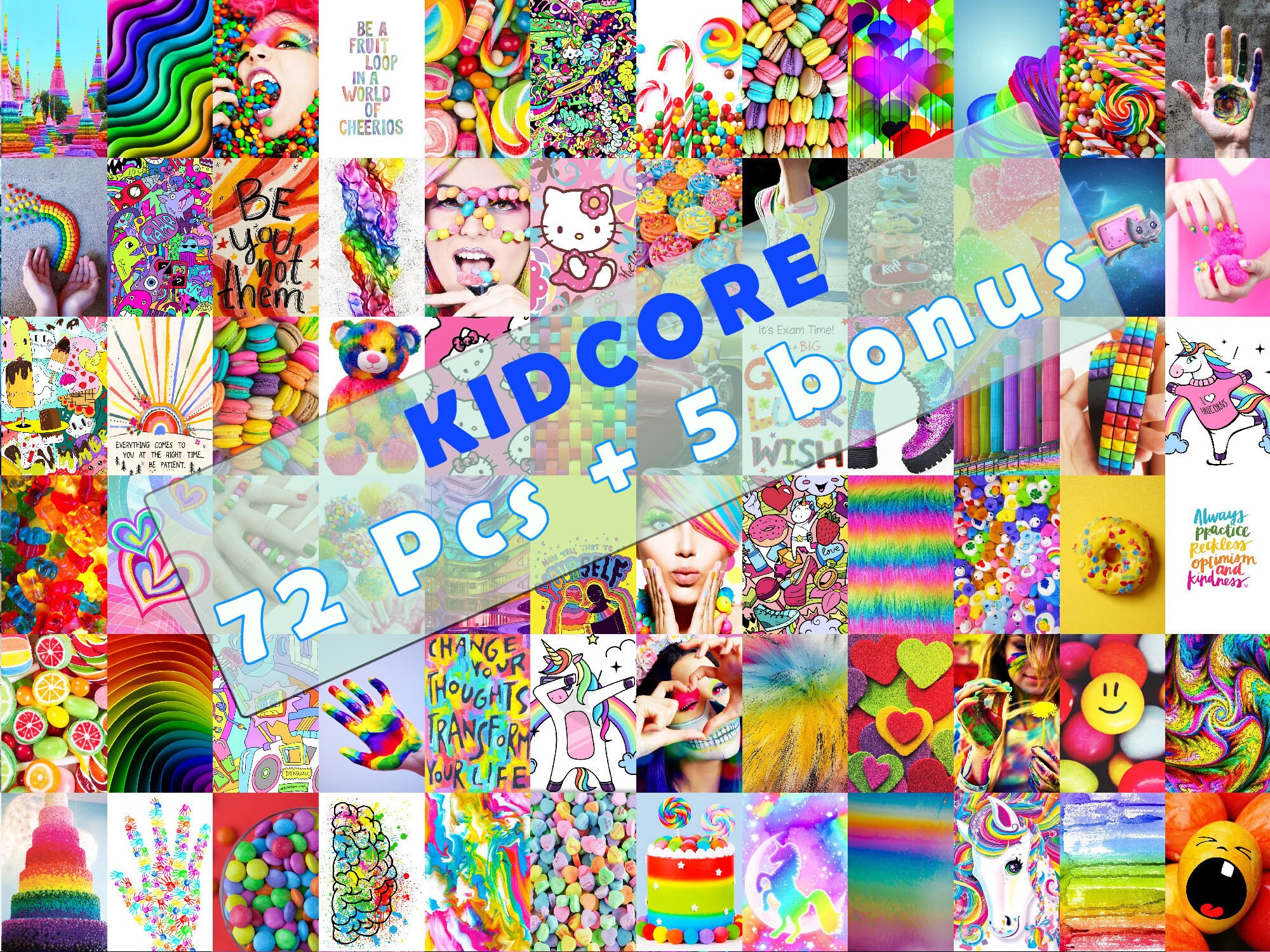 72 Pcs kidcore wall collage kit Indie kid aesthetic room | Etsy