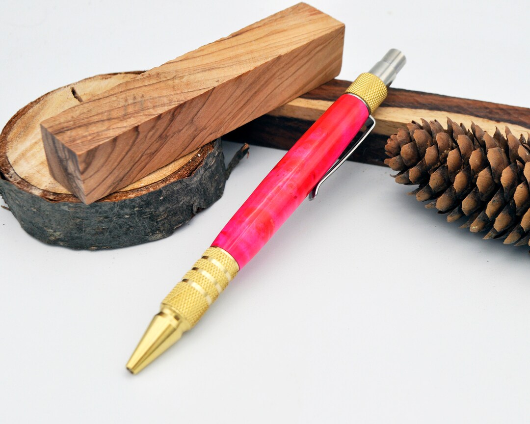 Beautiful Handmade Pink Dyed Burl Dura Click EDC Pen,handturned Pen,handcrafted Ballpoint Click ...