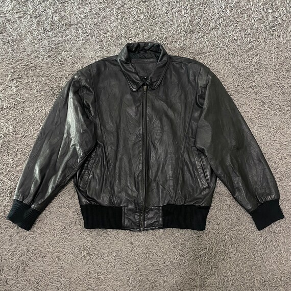 Bomber Leather Jacket Cowhide Leather Black - Gem