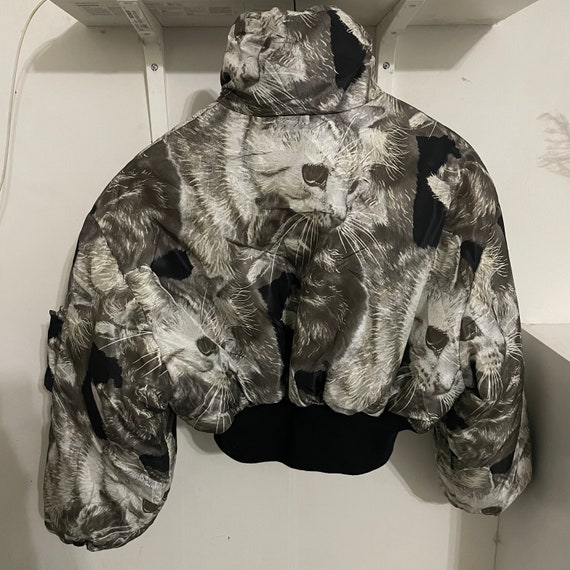 Hiromichi Nakano Cropped Bomber Jacket Gray Cat Print… - Gem