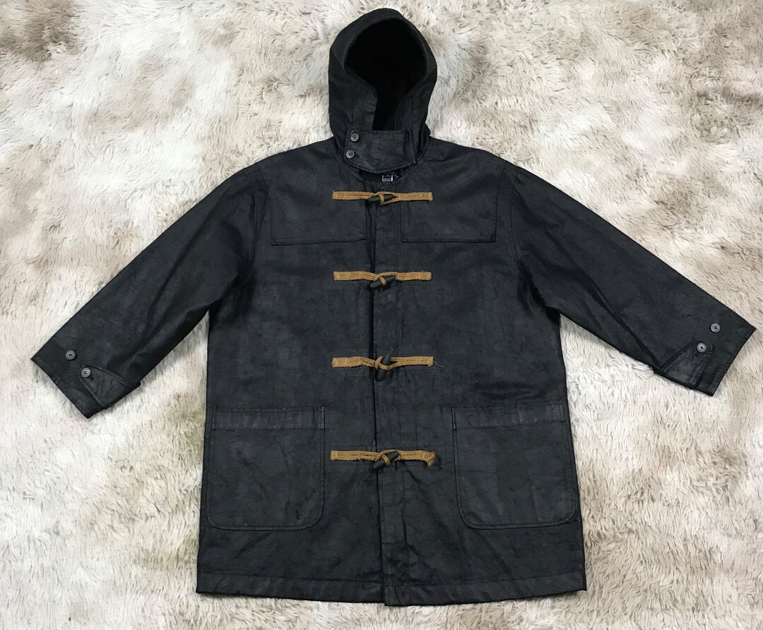 Polo Ralph Lauren Black Waxed Jacket 90's Oversized Coat Marine Utility ...