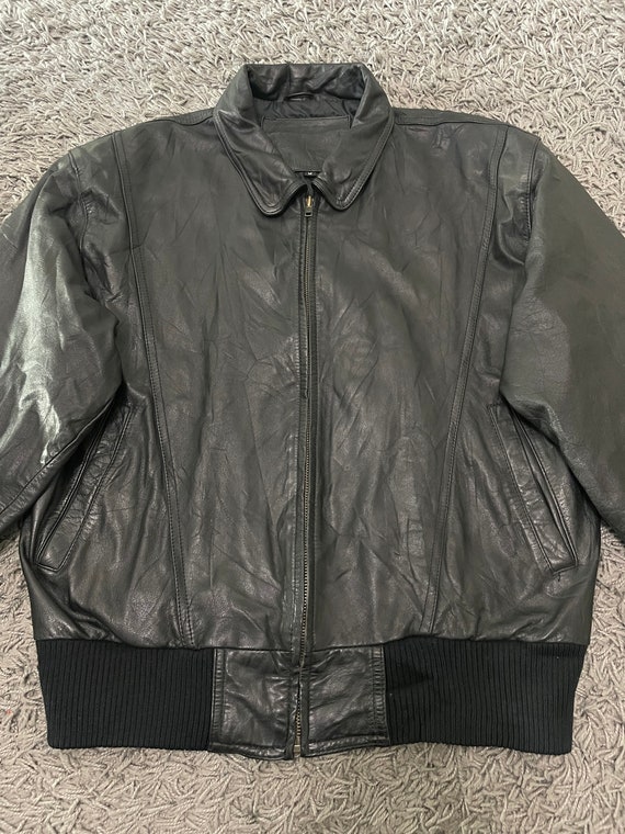 Bomber Leather Jacket Cowhide Leather Black - Gem