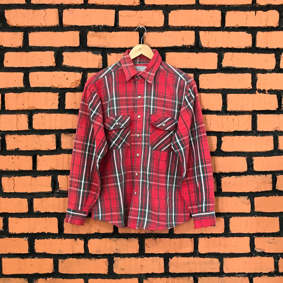 Levi's ALASKA Flannel Red Check Shirt Faded Distressed Size L Made in ...