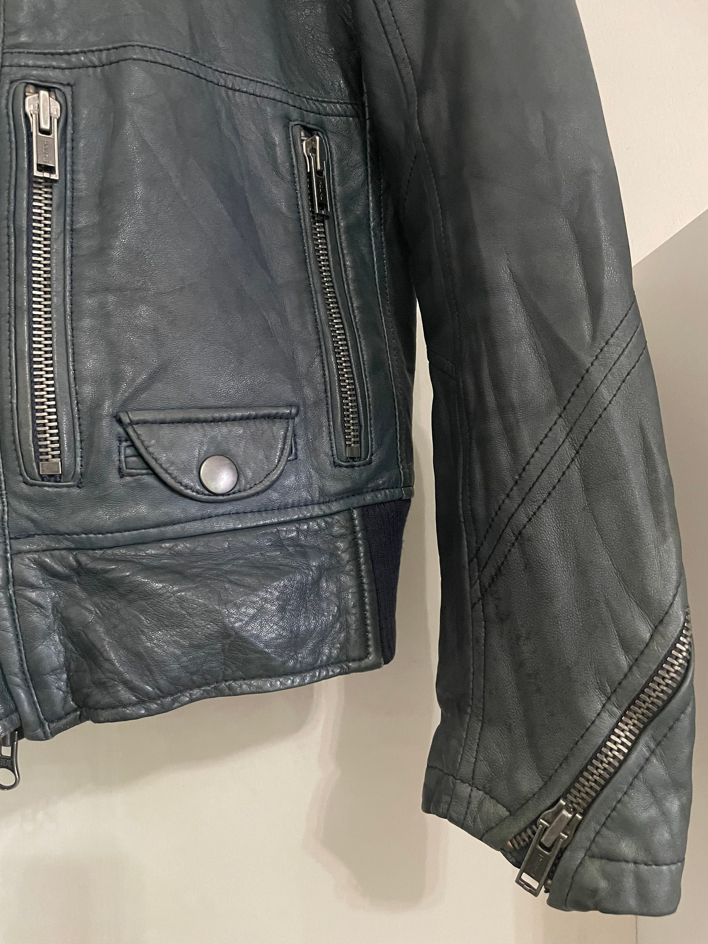 Japanese Sheep Skin Leather Jacket Green Multi Pocket Motorcycle Lamb ...